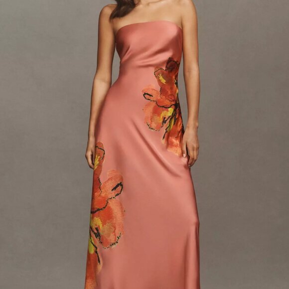 Anthropologie | Dresses | Hutch Strapless Column Satin Maxi Dress ...